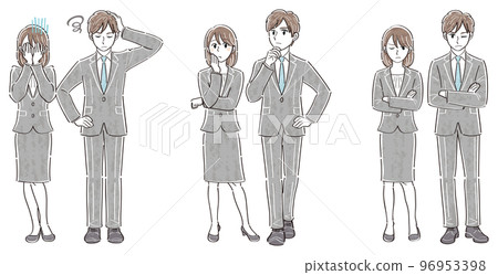 Men and women in business suits Full-body... - Stock Illustration ...