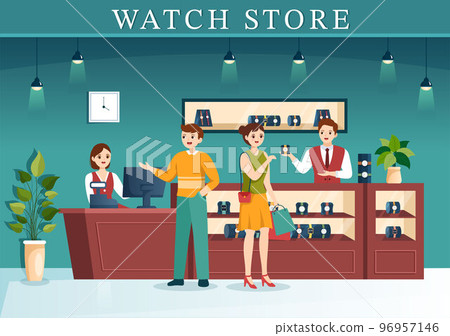 Watches Store with Various Models, Analog and...-插圖素材 [96957146] - PIXTA圖庫
