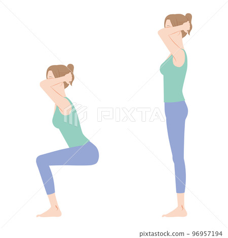 Squat (hands behind head) - Stock Illustration [96957194] - PIXTA