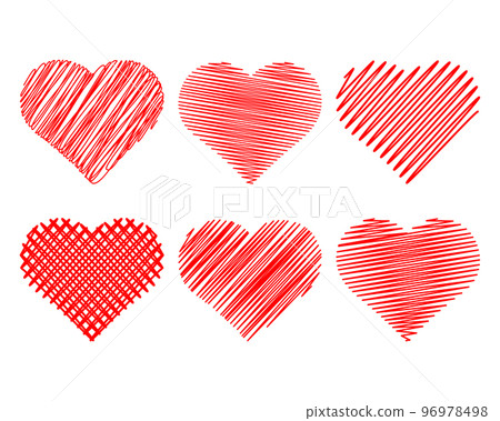 Set of hatched red hearts, pencil drawing.... - Stock Illustration ...