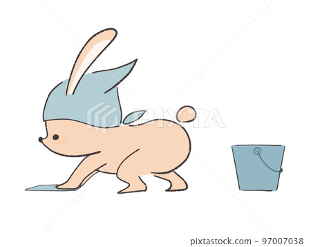 Illustration of a rabbit cleaning with a rag Lined - Stock Illustration ...