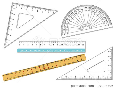 Transparent acrylic triangle ruler, protractor,... - Stock Illustration ...