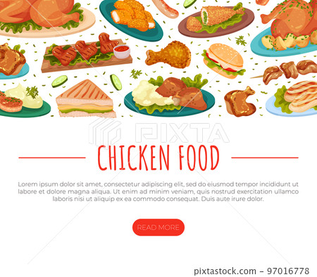 Chicken Food Design with Served Dish and Tasty... - Stock Illustration ...