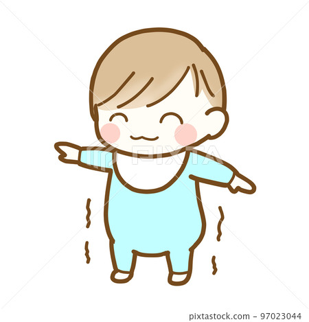 A baby standing with a smile while wiggling - Stock Illustration ...