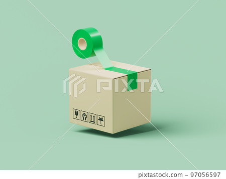 Simple cartoon delivery box packing with green... - Stock Illustration ...