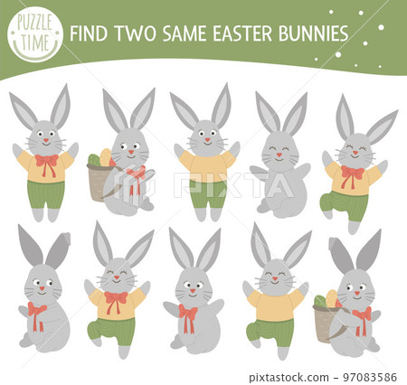 Find two same bunnies. Easter matching activity... - Stock Illustration ...