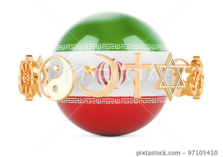 Iranian flag painted on sphere with religions... - Stock Illustration ...