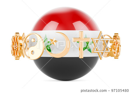 Syrian flag painted on sphere with religions... - Stock Illustration ...