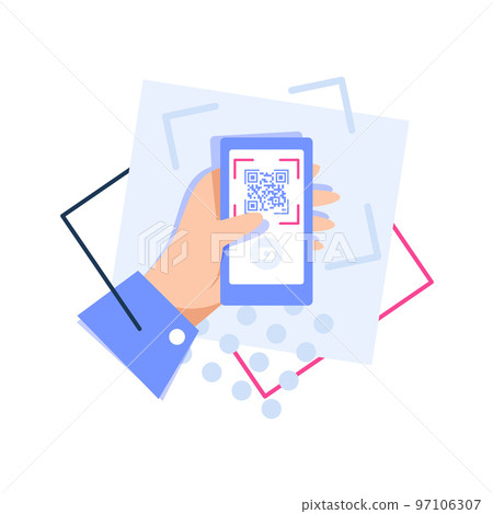 QR code scanning process,Code and text on the... - Stock Illustration ...