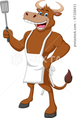 cute chef buffalo cartoon - Stock Illustration [97108931] - PIXTA