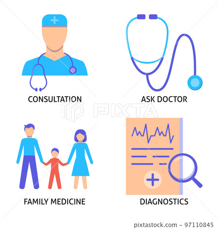 Medical consultation icon set in flat style - Stock Illustration ...