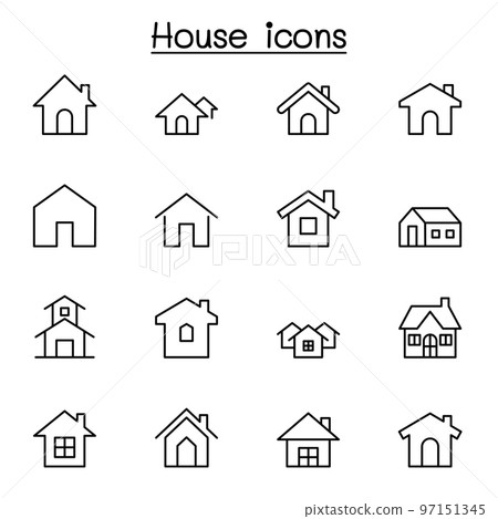 Home icon set in thin line style - Stock Illustration [97151345] - PIXTA