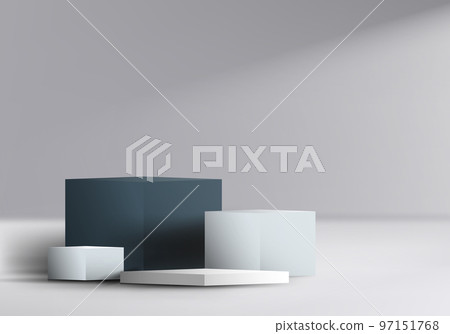 3D realistic four steps black and white podium... - Stock Illustration ...