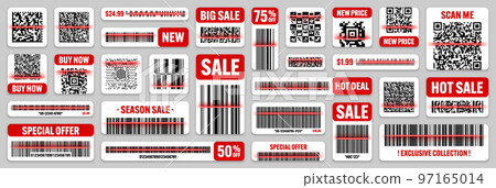 Product barcodes and QR codes with red scanning... - Stock Illustration ...