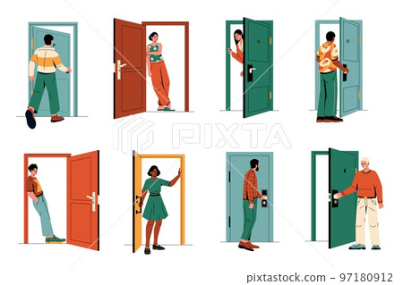 Person go out the door. Male female cartoon... - 스톡일러스트 [97180912] - PIXTA