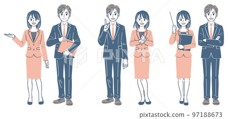 Men and women in business suits Full-body... - Stock Illustration ...