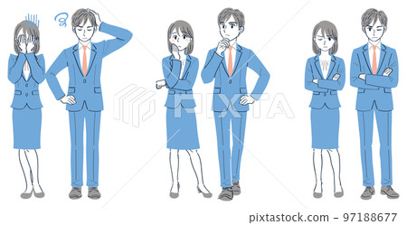 Men and women in business suits Full-body... - Stock Illustration ...