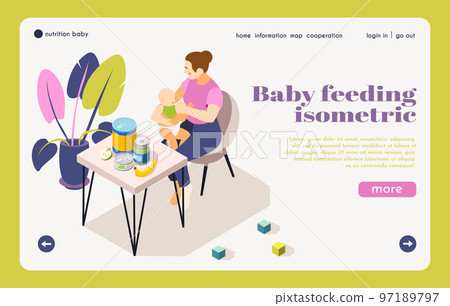 Baby Feeding Isometric Landing Page - Stock Illustration [97189797] - PIXTA