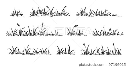 Grass doodle sketch style set. Hand drawn grass... - Stock Illustration ...