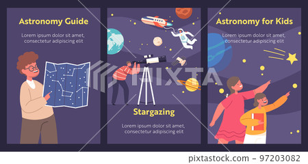 Children Study Astronomy Science Cartoon... - Stock Illustration ...