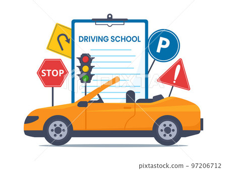 Driving School with Education Process of Car... - Stock Illustration ...