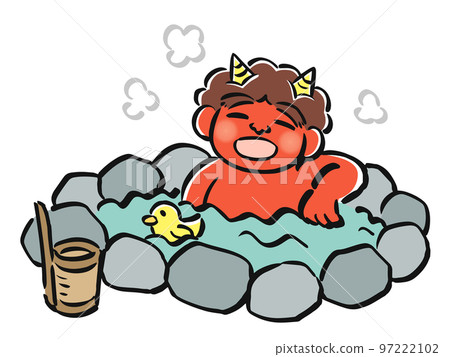 Illustration of a red demon relaxing in a hot... - Stock Illustration ...