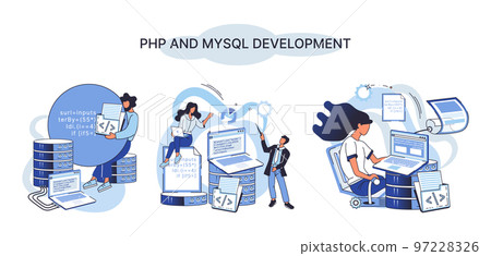 PHP and MySql development. Software website... - Stock Illustration ...