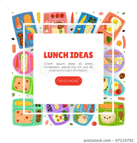 Tasty Lunch Box Banner Design with Healthy Meal... - Stock Illustration ...