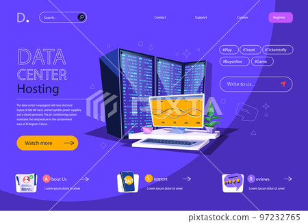 Data center concept in flat cartoon design for... - Stock Illustration ...