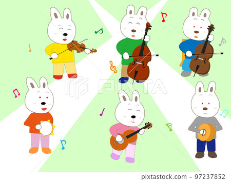 Rabbit concert. Rabbits are singing and playing... - Stock Illustration ...