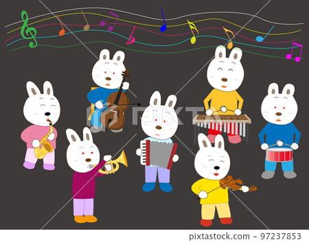 Rabbit concert. Rabbits are singing and playing... - Stock Illustration ...