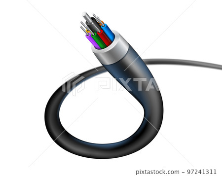 Close-up shot of fiber optic cable on white... - Stock Illustration ...