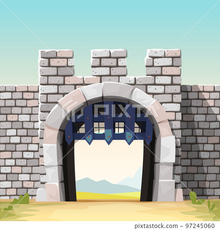 a medieval city open gates front view - Stock Illustration [97245060 ...