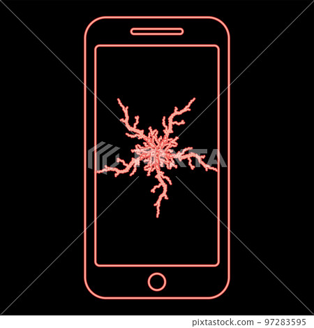 Neon smartphone with crash touch screen red... - Stock Illustration ...