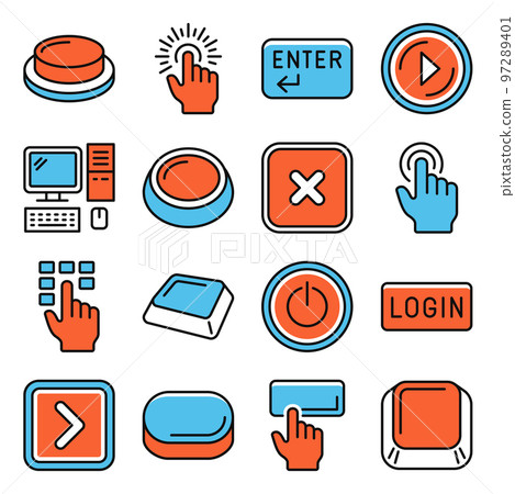 Button and Key Icons Set on White Background.... - Stock Illustration ...