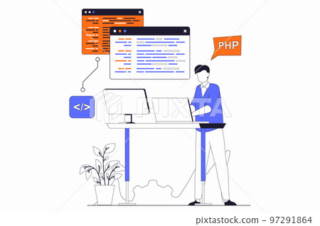 Development and programming concept with people... - Stock Illustration ...