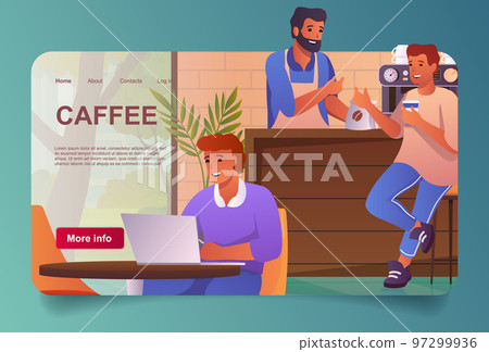 Cafe with visitors concept in cartoon design... - Stock Illustration ...