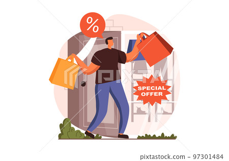Discount store web concept in flat design.... - Stock Illustration ...