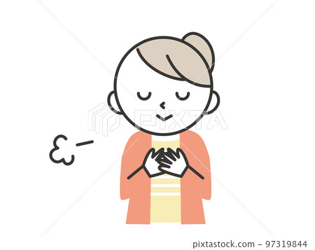 A young woman stroking her chest with relief - Stock Illustration ...