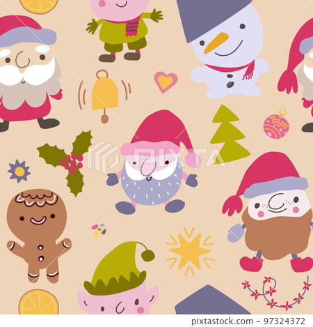 Christmas characters hand drawn seamless... - Stock Illustration ...