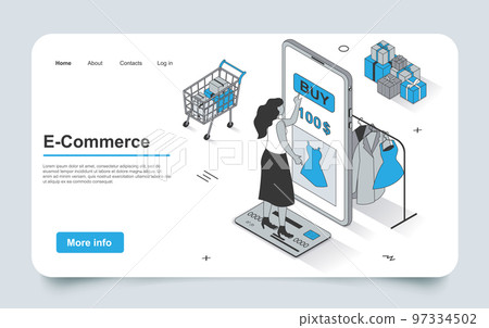 E-commerce Isometric Landing Page - Stock Illustration [97334502] - PIXTA