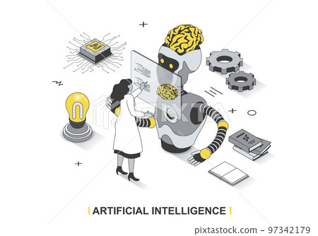 Artificial intelligence concept in 3d isometric... - Stock Illustration ...