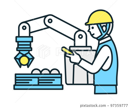 An industrial robot that works in cooperation... - Stock Illustration ...