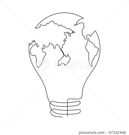 Lightbulb with Earth map one continuous line... - Stock Illustration ...