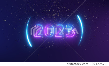number 2023 neon light bright glowing. 2022... - Stock Illustration ...