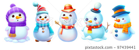 Cute snowmen with different emotions, wearing... - Stock Illustration ...