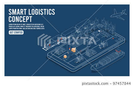 3D isometric Smart logistics concept with... - Stock Illustration ...