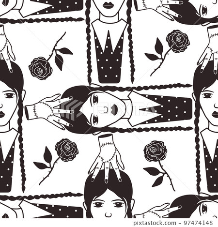 vector girl in black with hand for card, poster - Stock Illustration ...