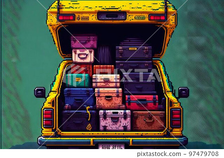 Car trunk is open and full of travel luggage, 8...-插圖素材 [97479708 ...