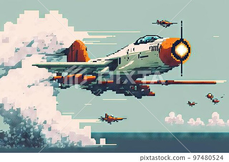A World War II-era plane shoots at another... - Stock Illustration ...